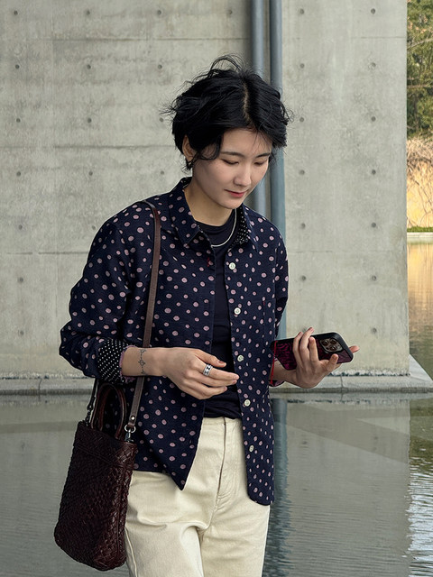 Langqing Japanese polo collar polka dot shirt jacket for women in ...