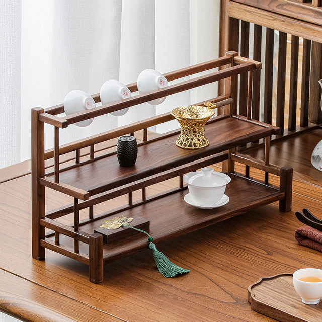 North American walnut tea set storage rack multi-layer Bogu rack tea ...