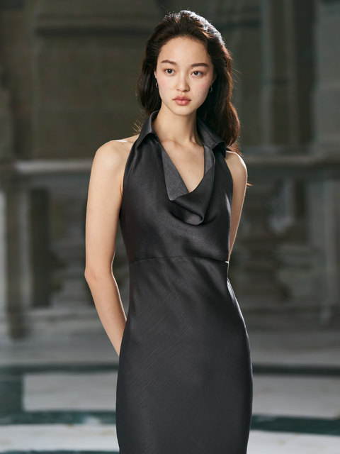 Commonvalue gift satin retro collar dress Japanese imported luxury silk ...