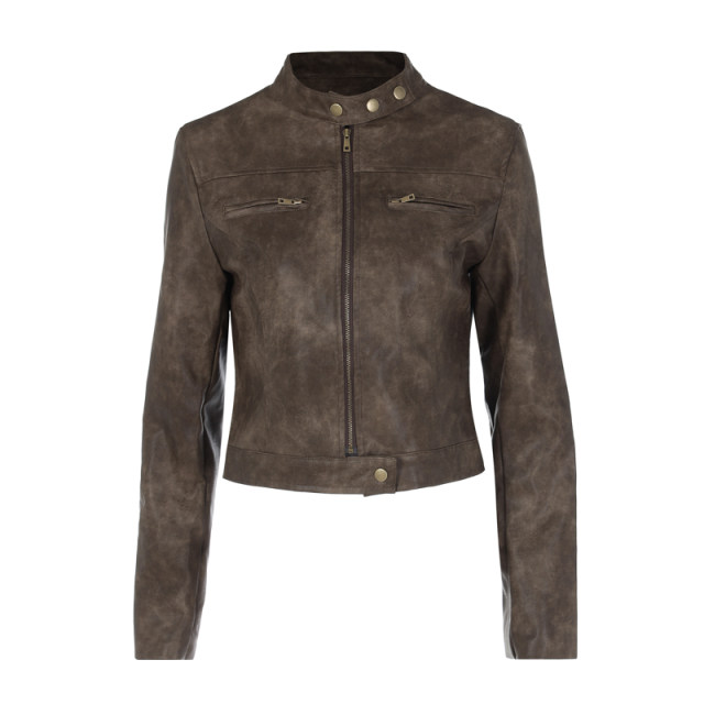 American Retro Distressed Brown Short Jacket 2024 Spring New Style ...