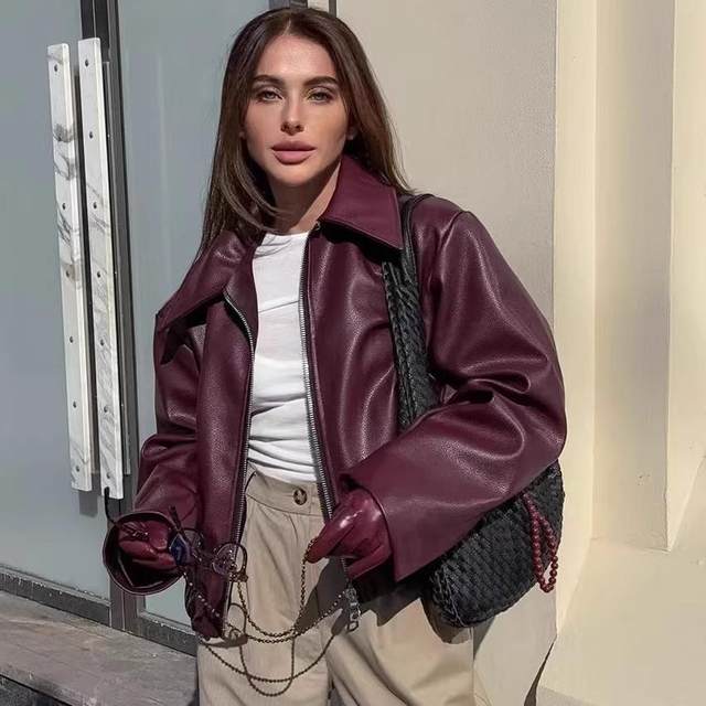 PU Leather Jacket European and American Autumn and Winter new lapels ...