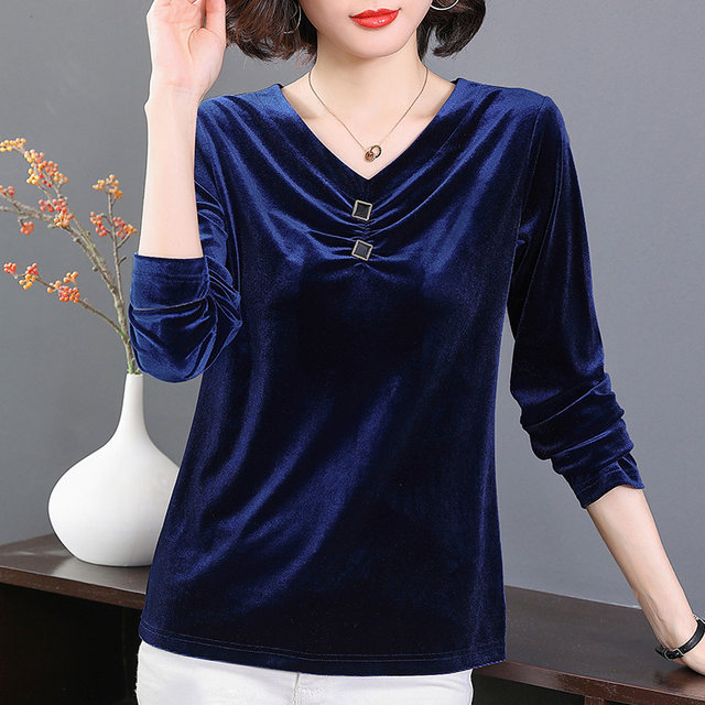 Gold velvet top women's clothing 2025 spring and autumn new fashionable ...