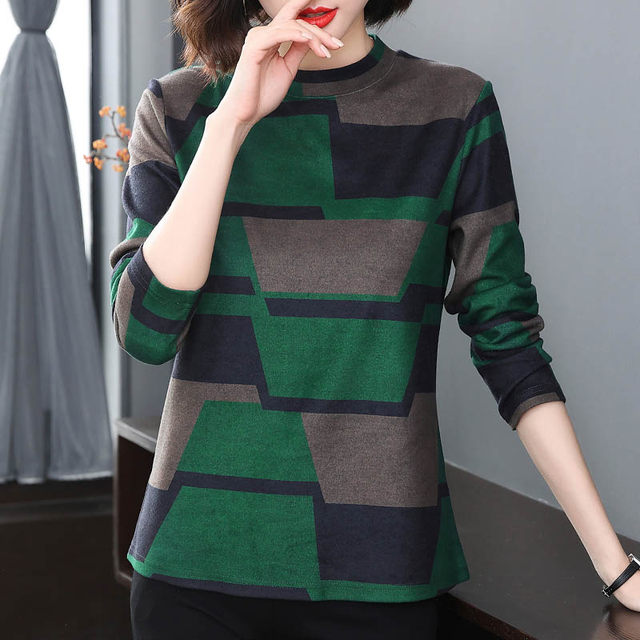 Half -high -collar velvet long -sleeved T -shirt female spring and ...