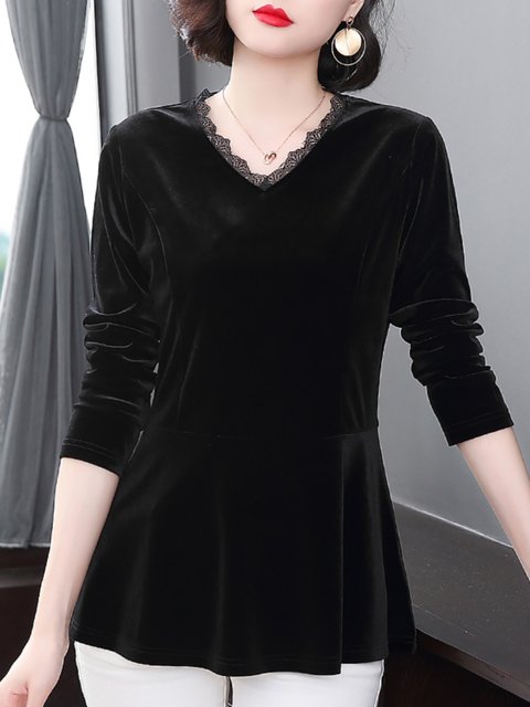 Gold velvet top women's clothing 2025 spring and autumn new black v ...