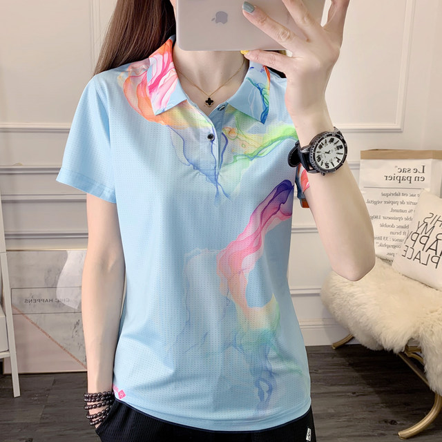 Fashion printing lapel Speed clothes women's T -shirt elastic light and ...