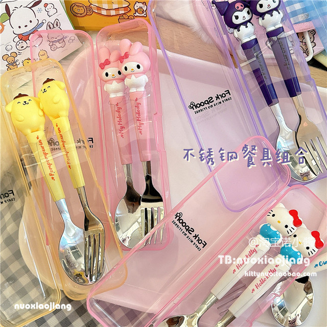 Boxed stainless steel Kuromi big-eared dog spoon + fork eating ...