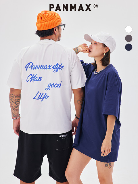 PANMAX trendy brand large-size men's clothing 2025 summer new back letter print versatile cool ...