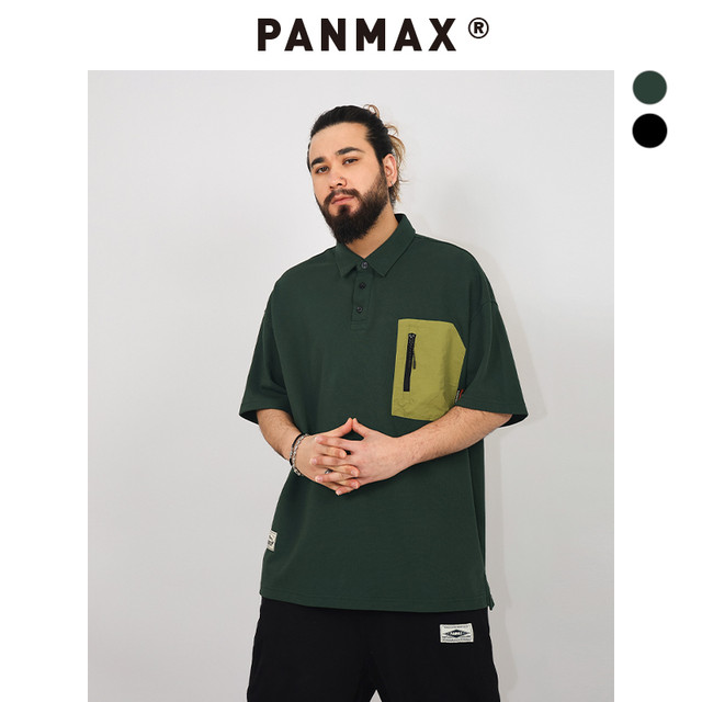 PANMAX plus fat plus size casual loose heavyweight stitching contrasting color breathable lapel ...