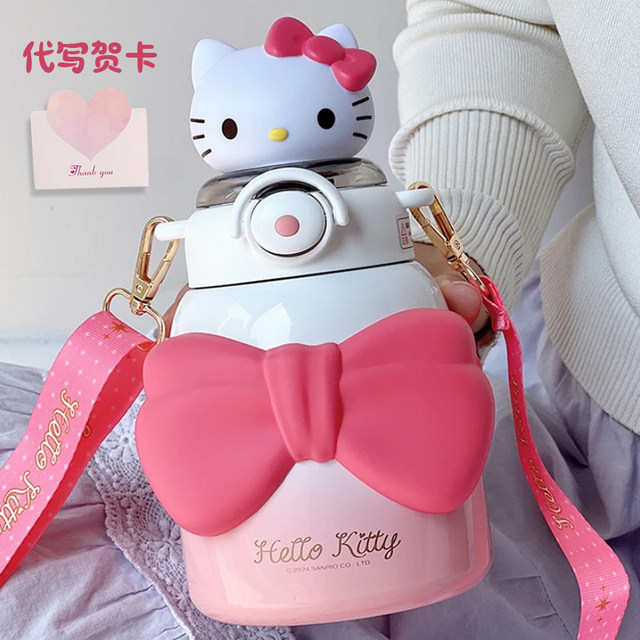 hellokitty thermos cup for girls with good looks and cute straw water cup 316 special kettle for ...