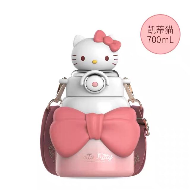 hellokitty thermos cup for girls with good looks and cute straw water cup 316 special kettle for ...