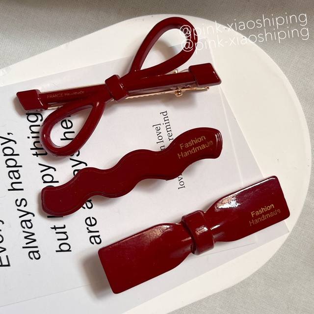 New Ancora red bow hair clip ins simple texture bangs side clip ...