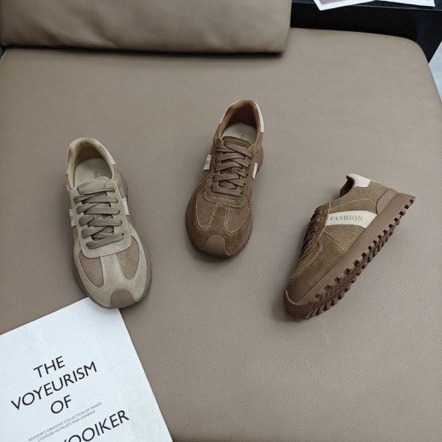 Genuine leather retro moral training shoes for women 2024 new Korean version thick sole ...