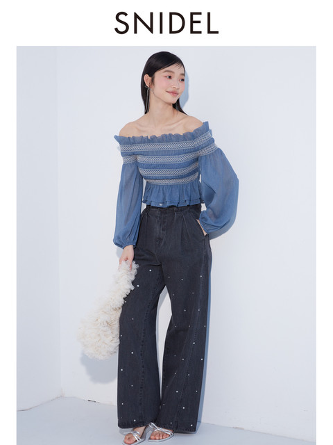 SNIDEL spring and summer sweet one-length off-shoulder pleated puff ...