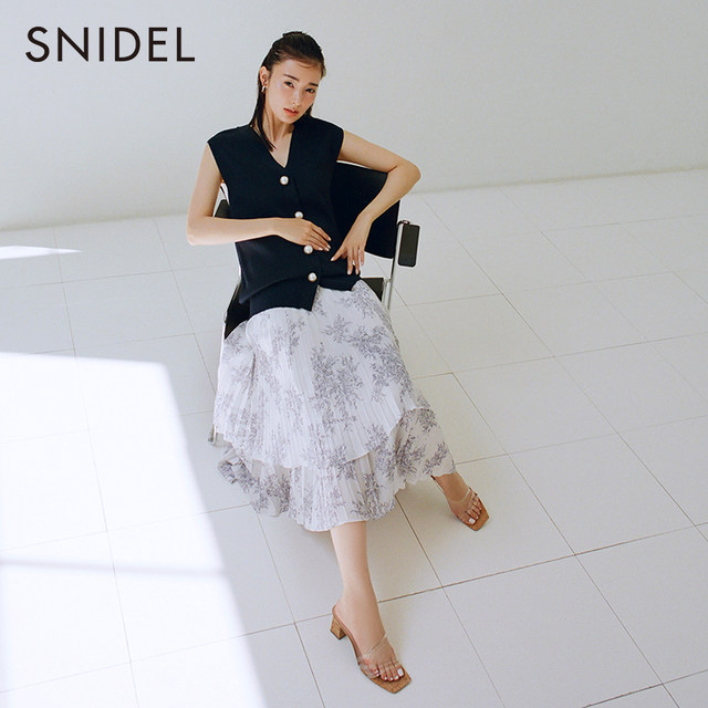 Snidel spring and summer sweet fairy pure color printing asymmetric pleated pleated cake skirt ...