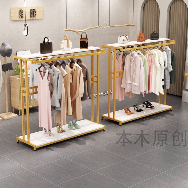 Shopping mall double-pole clothes display rack clothing store clothes ...