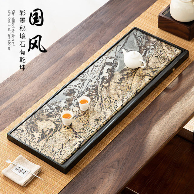 Natural whole Chinese painting stone tea tray home use Wujin stone tea ...
