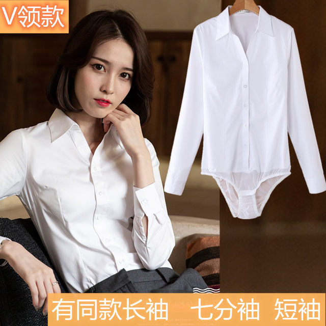 High-end white opaque long-sleeved one-piece shirt for women ...