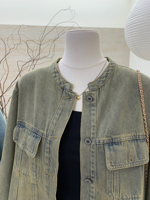 Xiaozhe Retro round neck denim jacket for women in autumn new Korean ...