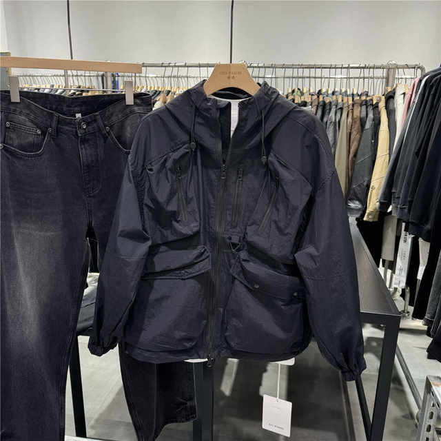 2025 Spring New Solid Color Functional Wind Hooded Jacket Men's Trendy ...