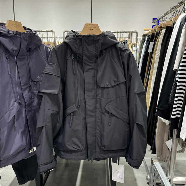 Autumn trendy outdoor splicing design multi-pocket jacket men's hooded ...