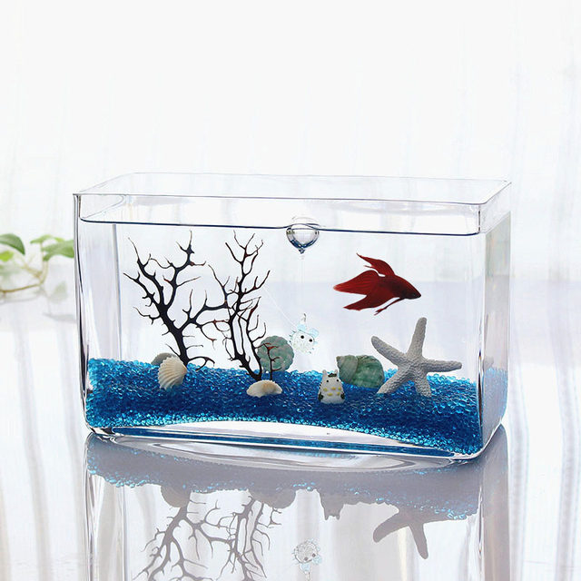 Mermaid long square glass fish tank bucket fish tank office desktop ...