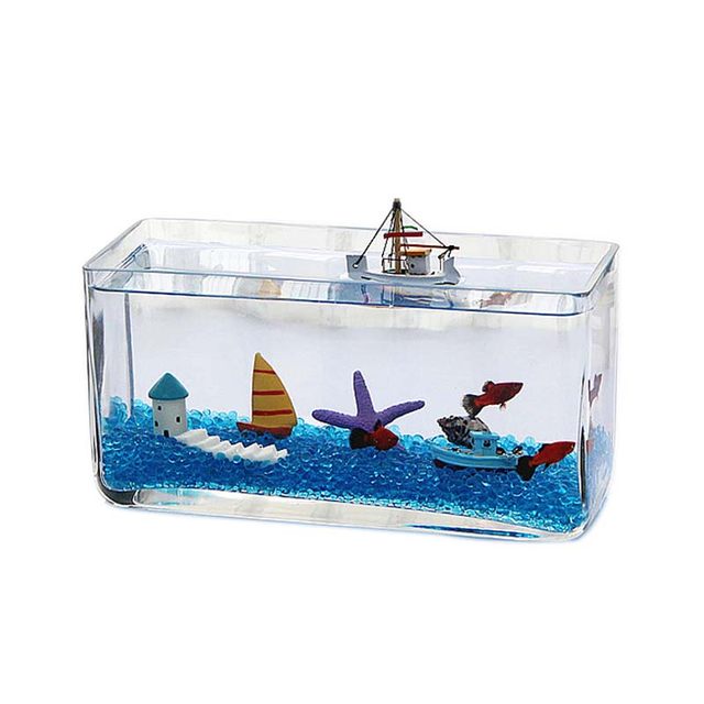 Mermaid long square glass fish tank bucket fish tank office desktop ...