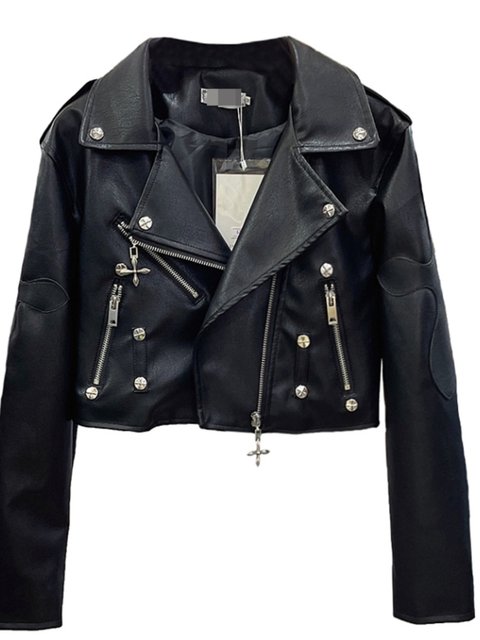 2024 autumn new PU Pippi clothing punk outer women's fashion short ...