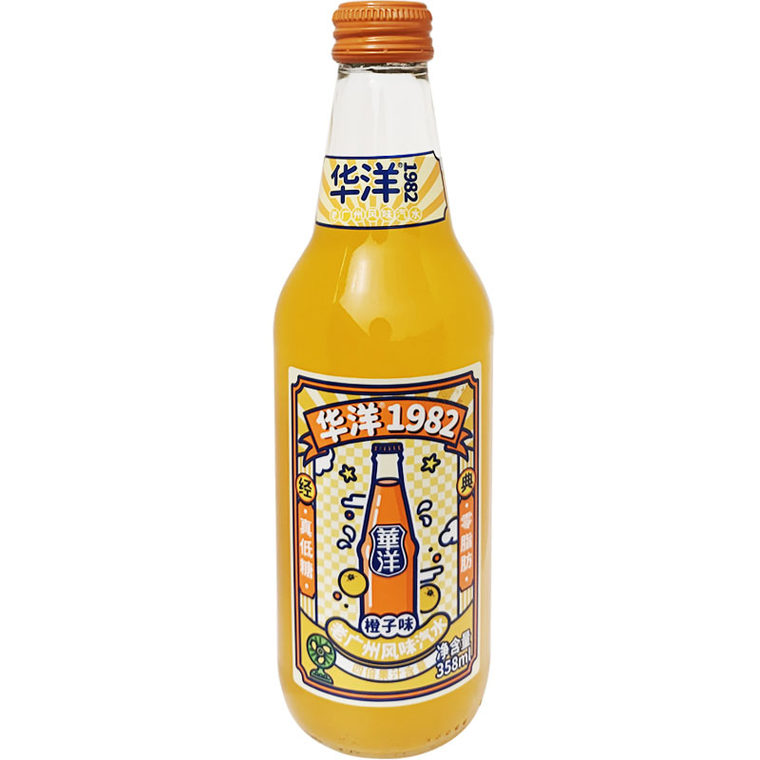 Huayang 1982 orange, pineapple and lychee flavor 358ml glass bottle soda drink combination