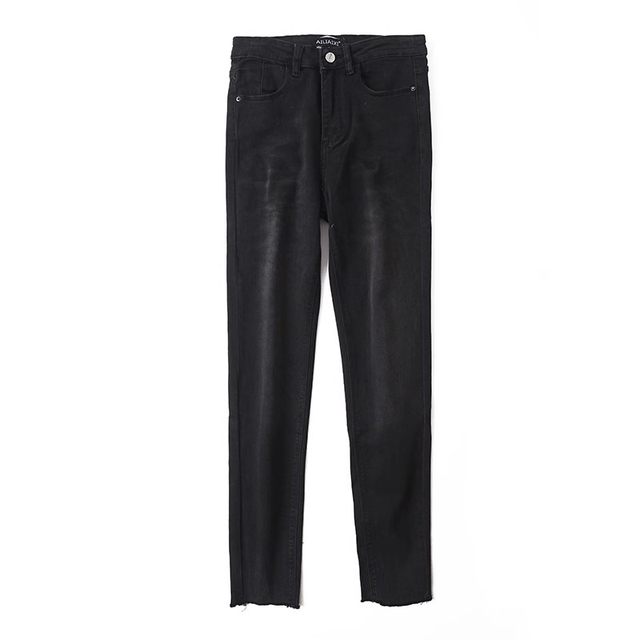 Fur-edged denim casual pants Spring and autumn new small-legged pants ...