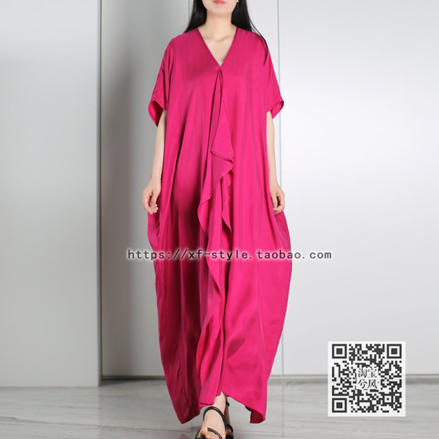 Xifeng high-end national style heavy cupro silk dress large size cocoon ...