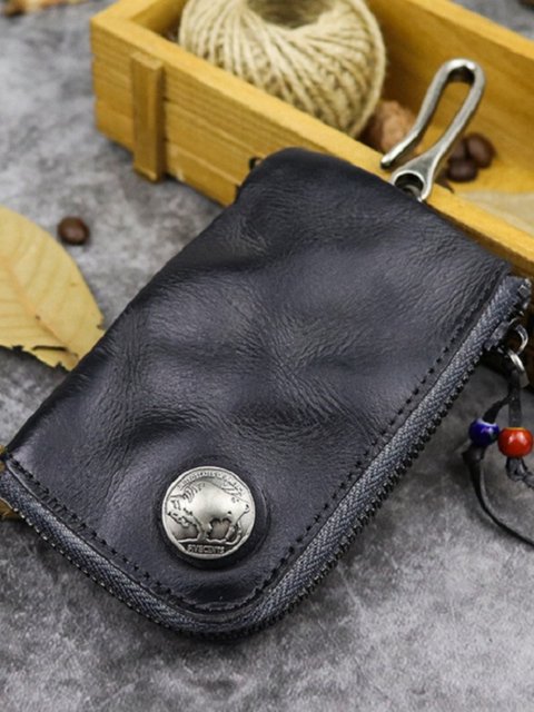 Key bag genuine leather retro car key bag men and women multifunctional ...