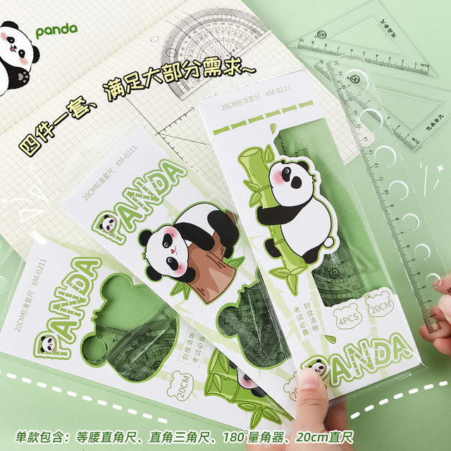 Creative panda cartoon soft ruler student drawing ruler triangle set ...