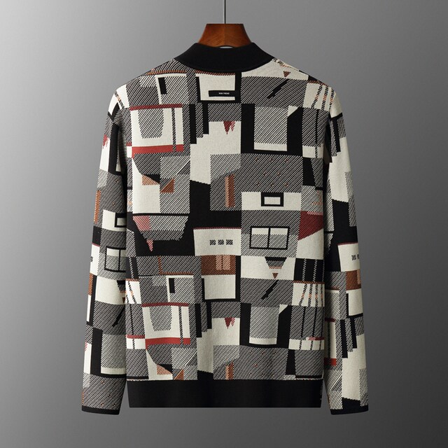 Autumn and winter men's irregular geometric patterns Wool sweater high ...