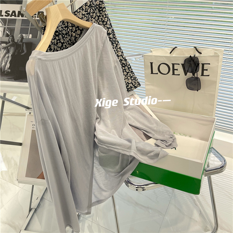 Design sense back cross solid color long-sleeved T-shirt women's Korean ...