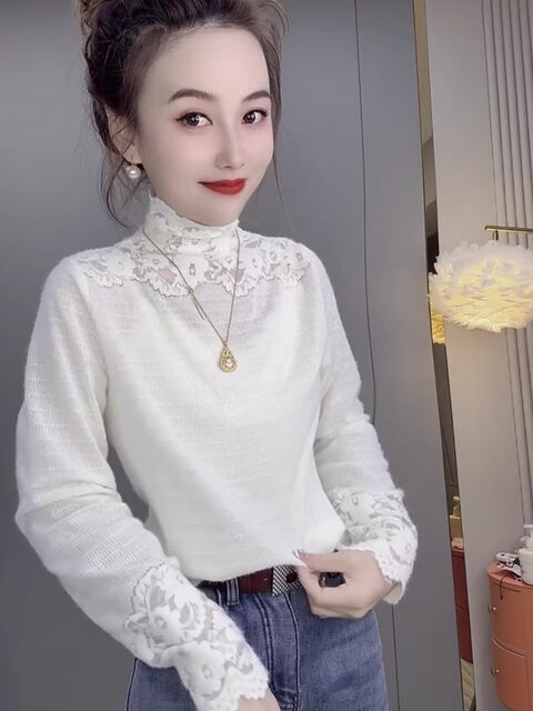 Niche chic lace pretty blouse for women 2025 winter new style high ...