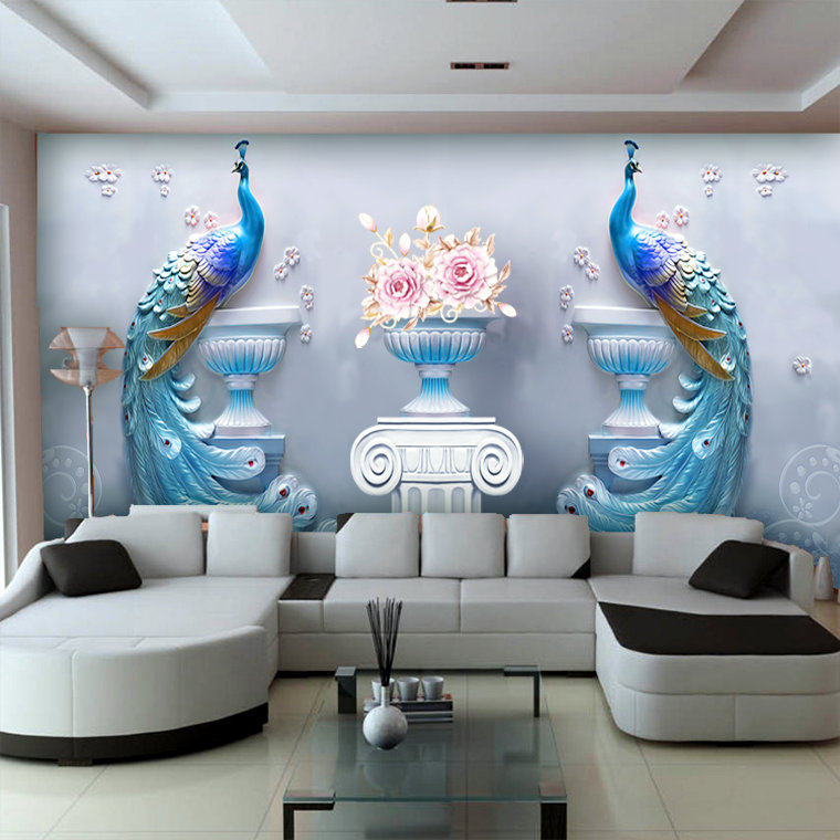 Wallpaper Mural Merak Gaya Eropa yang Indah - Ukuran yang Dapat Disesuaikan