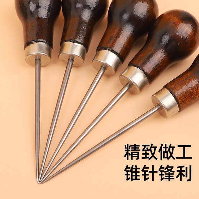 Gourd-shaped wooden handle shoe repair awl hand-punched stainless steel ...