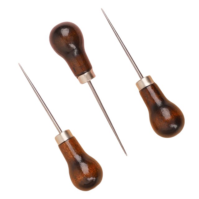Gourd-shaped wooden handle shoe repair awl hand-punched stainless steel ...