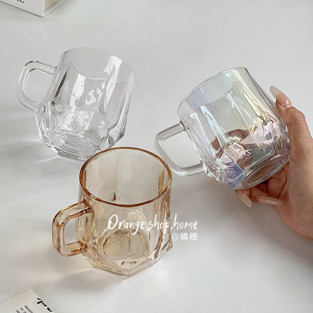 Hexagonal Glass with Handle Household Luxury Living Room Drinking Cup ...