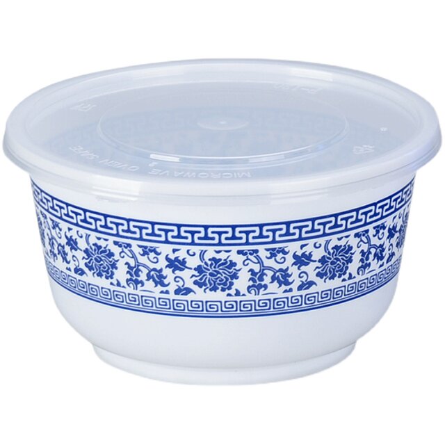 Blue and white porcelain round box box takeaway fast food box Plastic ...