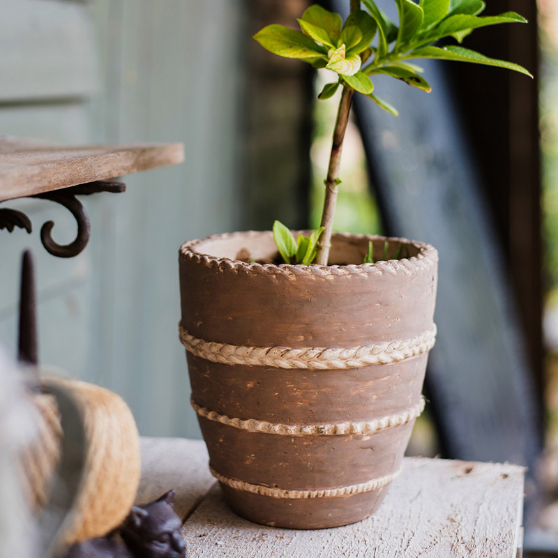 Juhan Red Pottery Flower Pot - Retro Ceramic Vase