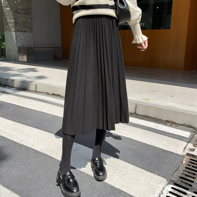 High -waisted pleated skirt Female autumn and winter 2024 new temperament is thin casual A -line ...
