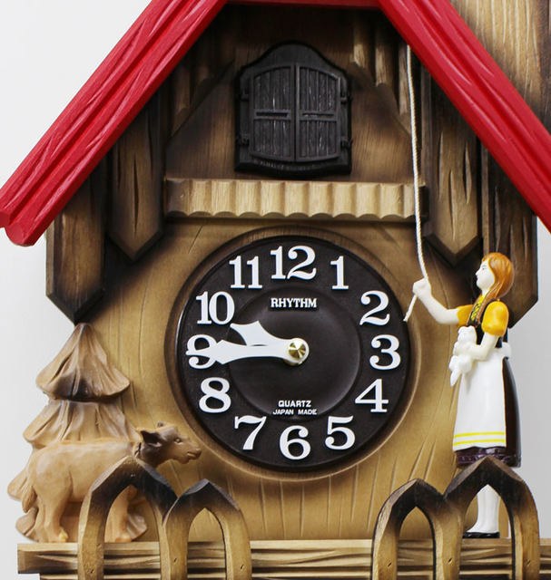 Japanese original wall clock RHYTHM Lisheng cuckoo cuckoo bird wooden ...