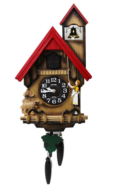 Japanese original wall clock RHYTHM Lisheng cuckoo cuckoo bird wooden ...