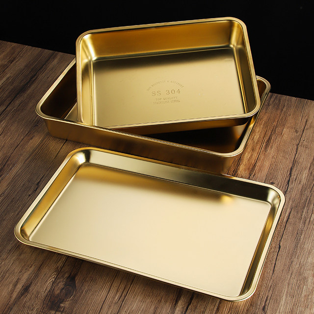 Stainless steel creative golden rectangular plate tray barbecue display ...
