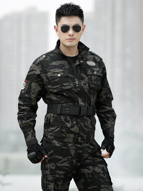 Genuine pure cotton camouflage color suit men's spring and autumn ...