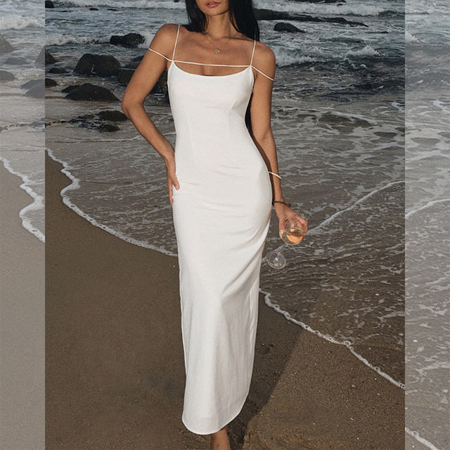 ITSNIKAR French high-end white suspender dress women's summer slim ...