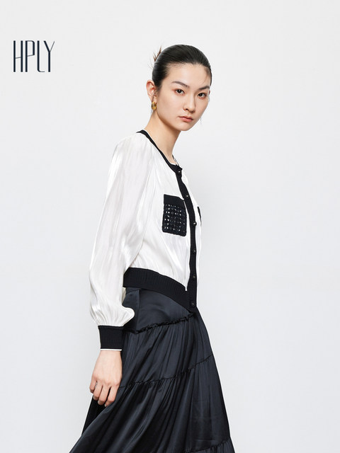 HPLY Hebili Spring and Autumn New Women's Glossy Texture Contrast Color ...