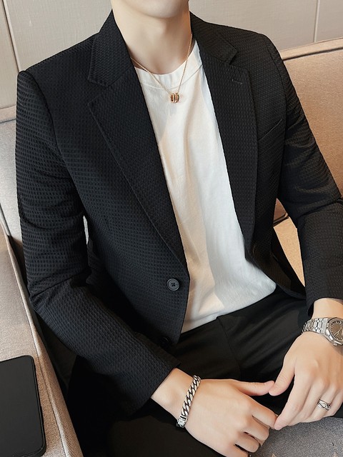 Spring men's slim solid color suits British male Huafe single buckle ...