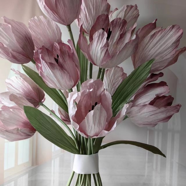 Tulip paper flower handmade flower faint dyeing simulation flower ...